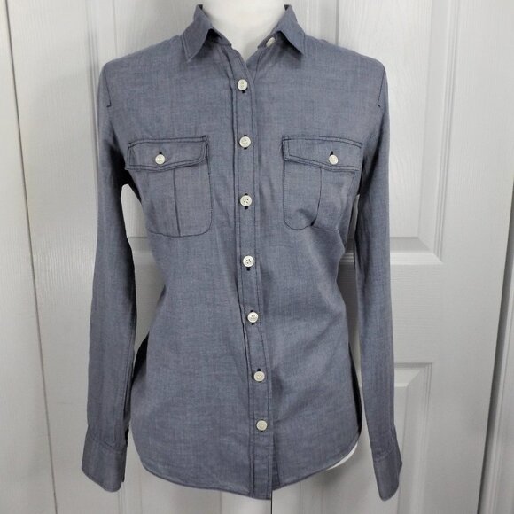 J. Crew Factory | Tops | J Crew Factory Blue Grey Button Up Perfect Shirt S | Poshmark